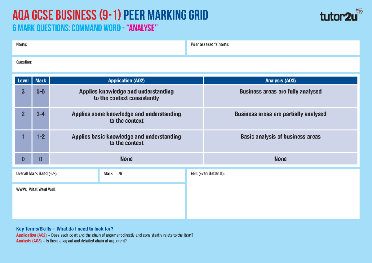 AQA GCSE Business Peer Marking Grids for 6 & 9 Mark Questions - Studocu