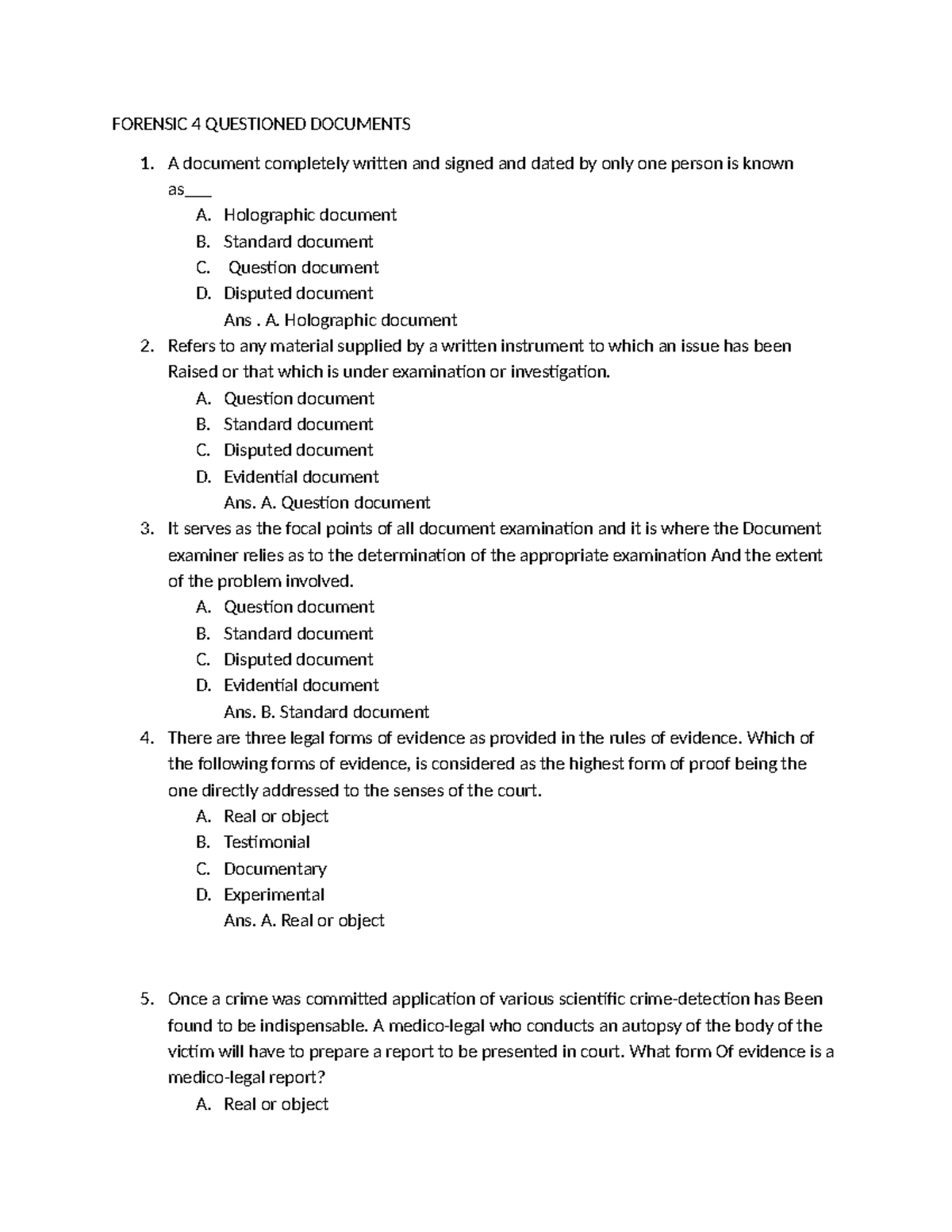 Forensic 4: Questioned Documents MCQs Study Guide (50 Items) - Studocu