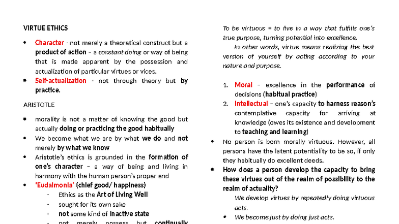 VIRT 101: Comprehensive Review of Virtue Ethics Principles - Studocu
