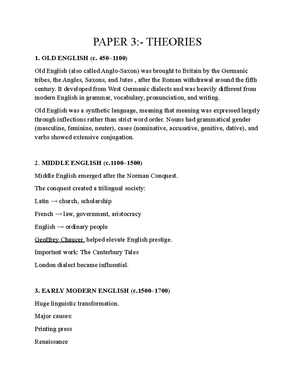 PAPER 3: THEORIES OF LANGUAGE CHANGE ESSAY NOTES - Studocu