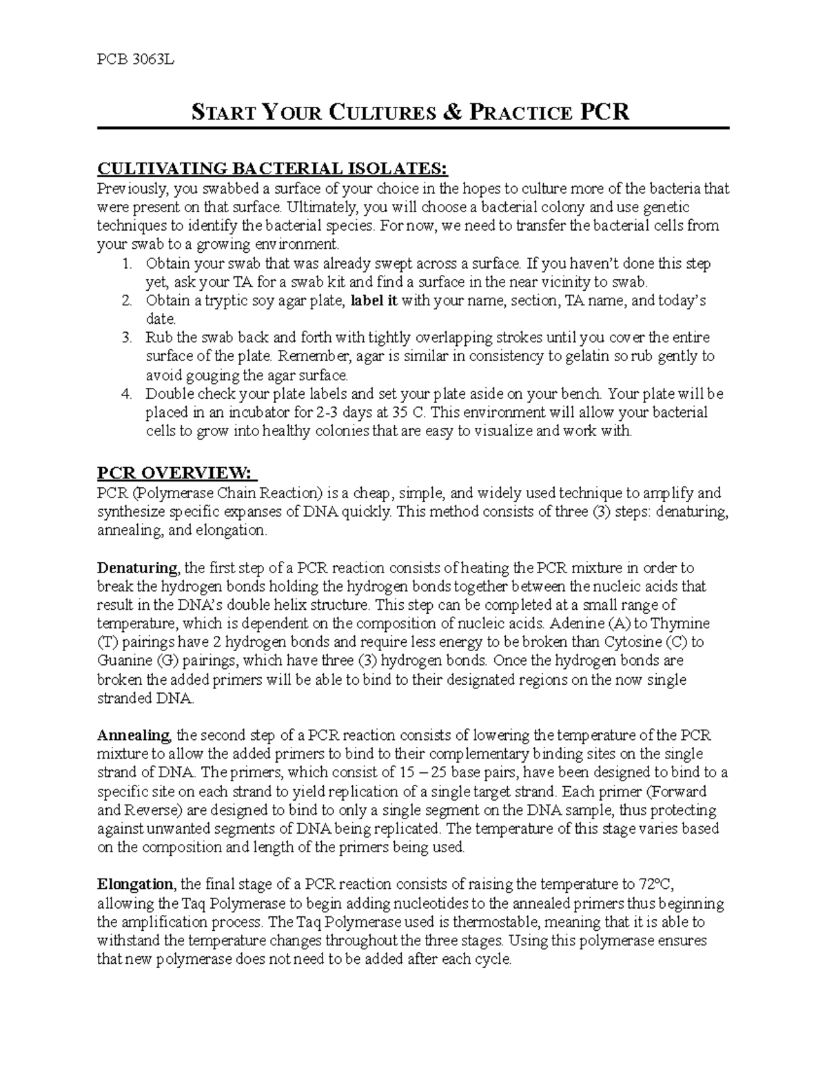 PCR Techniques and Practice for PCB 3063L Lab Sessions - Studocu