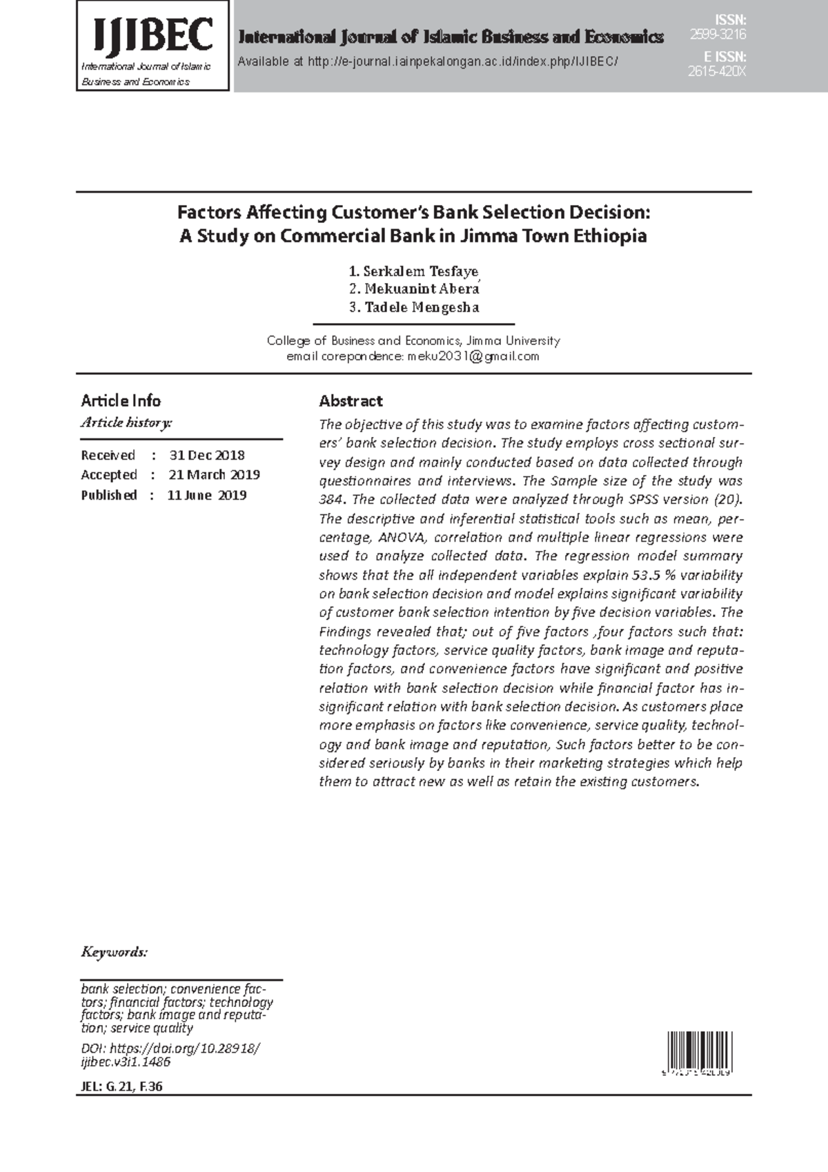 Factors Influencing Bank Selection Decision: A Case Study from Jimma ...