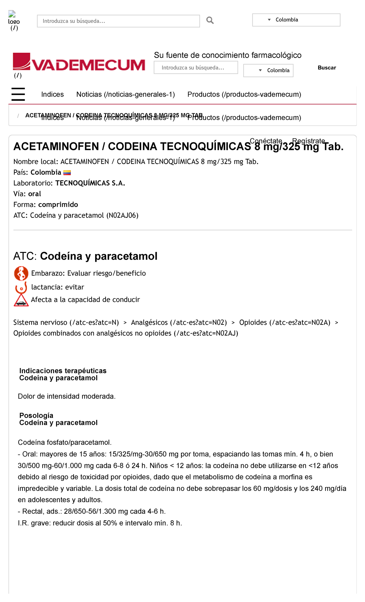 Ficha de Acetaminofén y Codeina 8 mg/325 mg - Tecnoquímicas, Colombia ...
