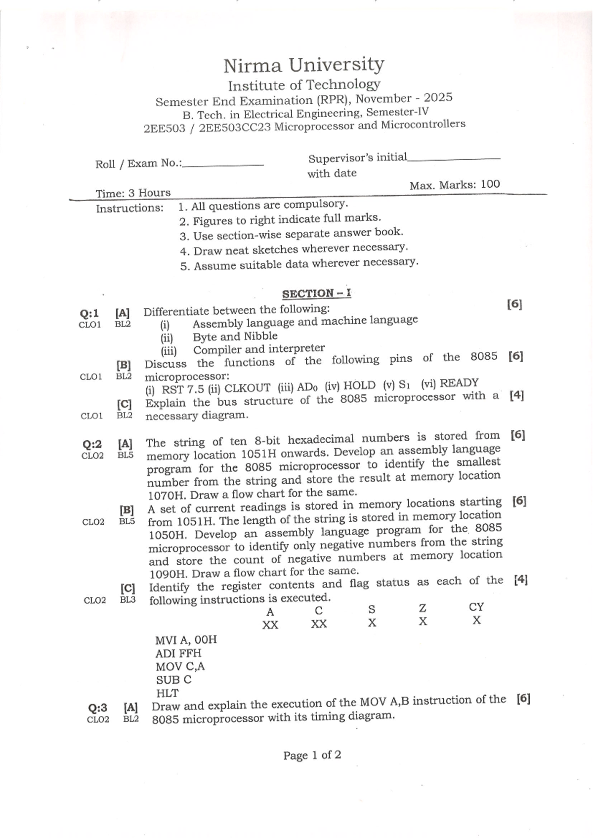 2EE503CC23 Microprocessor & Microcontrollers SEE Exam Nov 2025 - Studocu