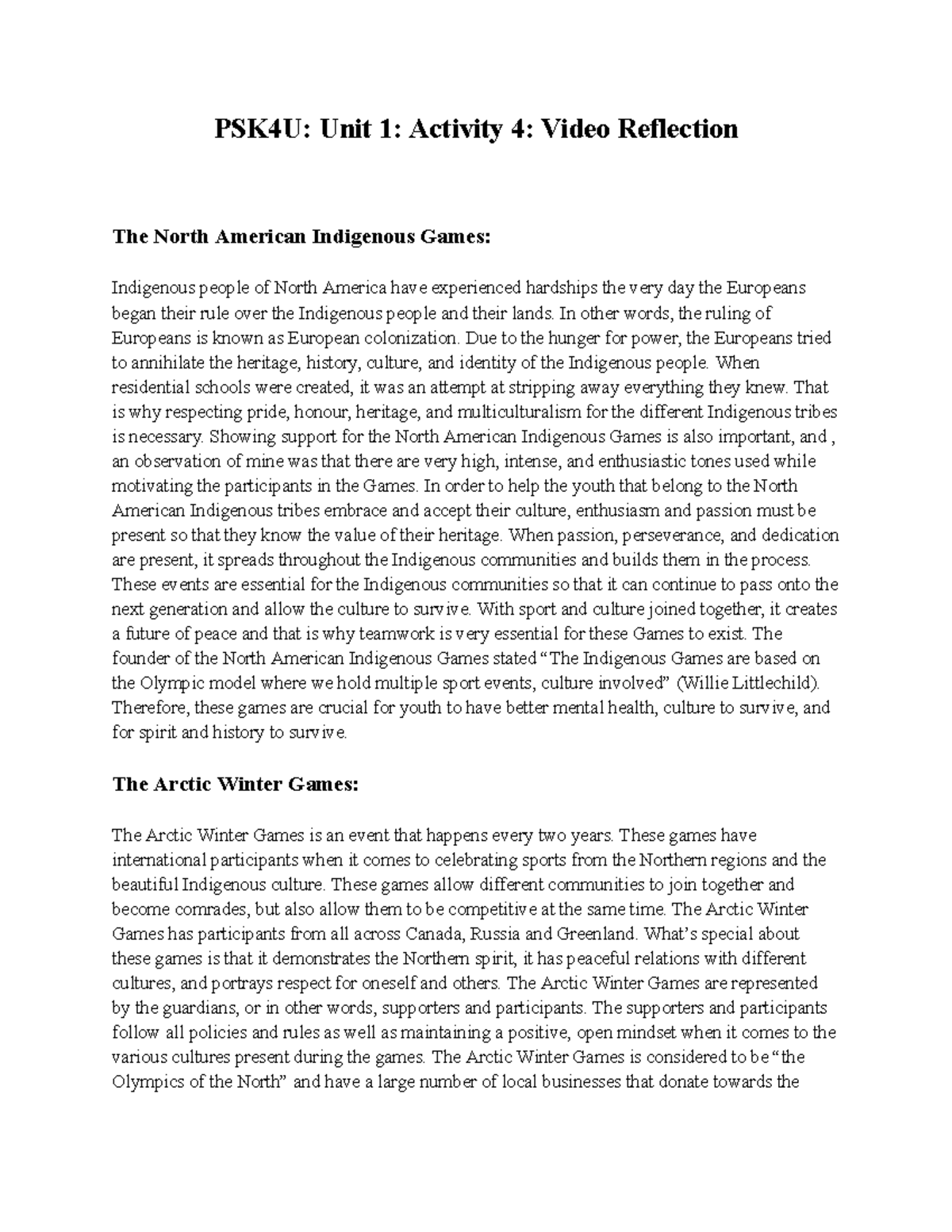 Unit 1 Activity 4 Video Reflection - PSK4U: Unit 1: Activity 4: Video ...