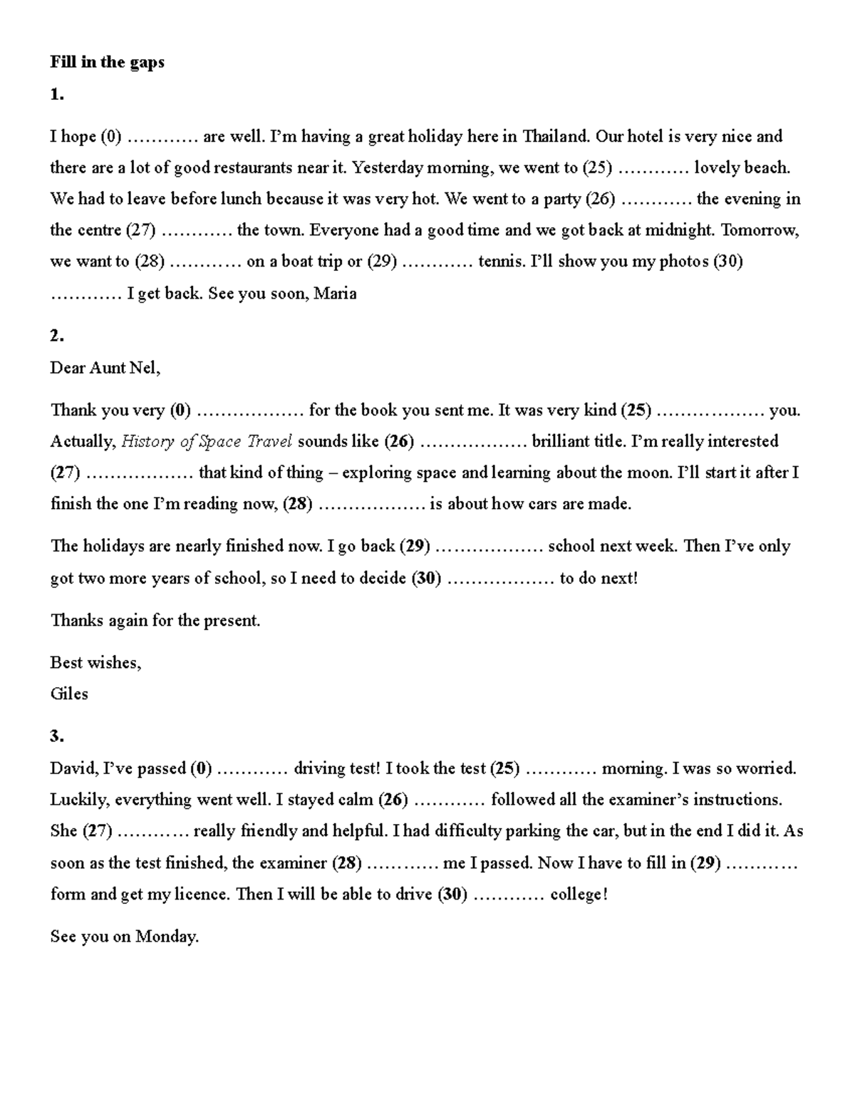KET - Writing Practice: Fill in the Gaps and Story Creation - Studocu