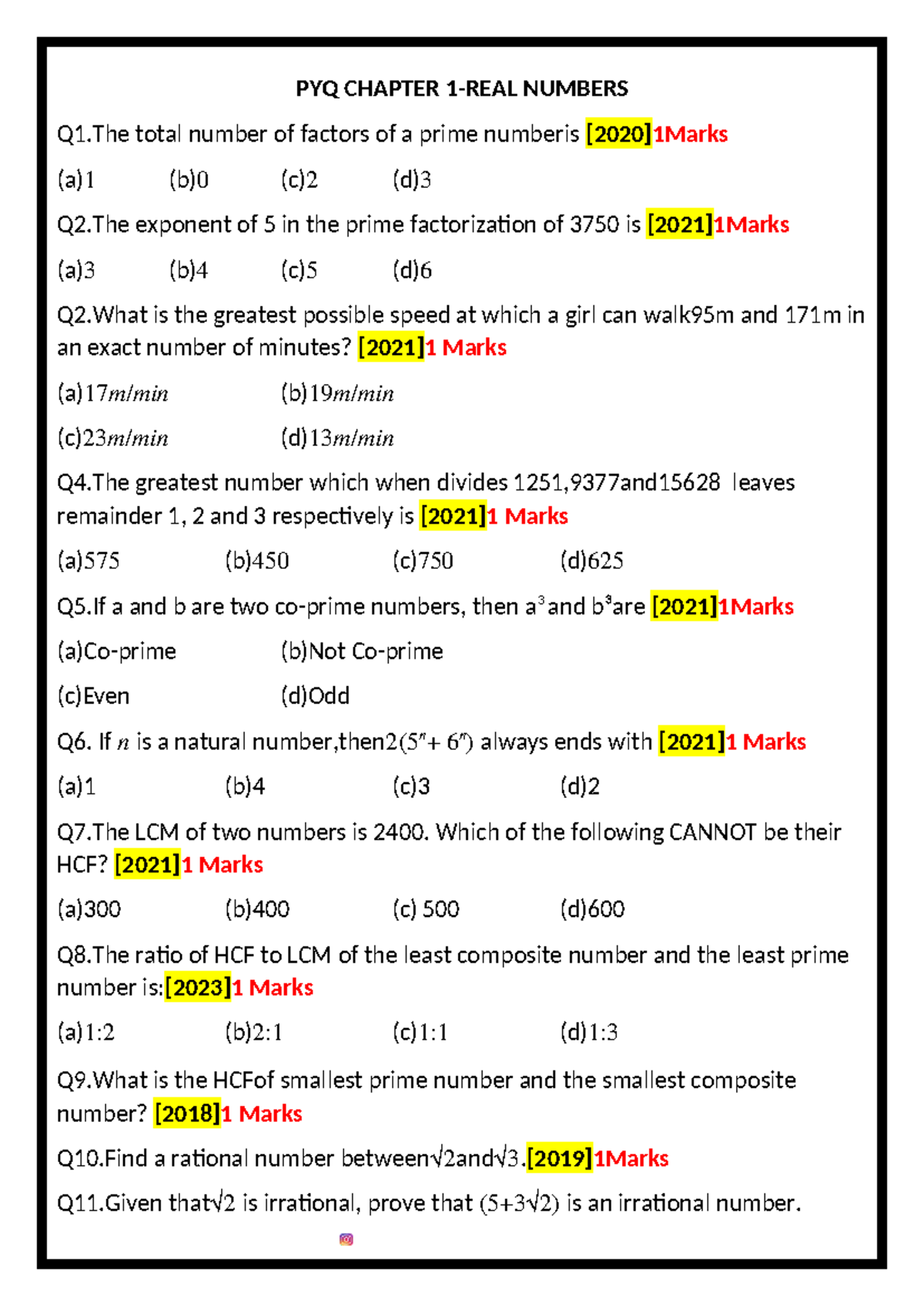 PYQ CHAPTER 1: Factors, LCM, HCF, and Rational Numbers - Studocu