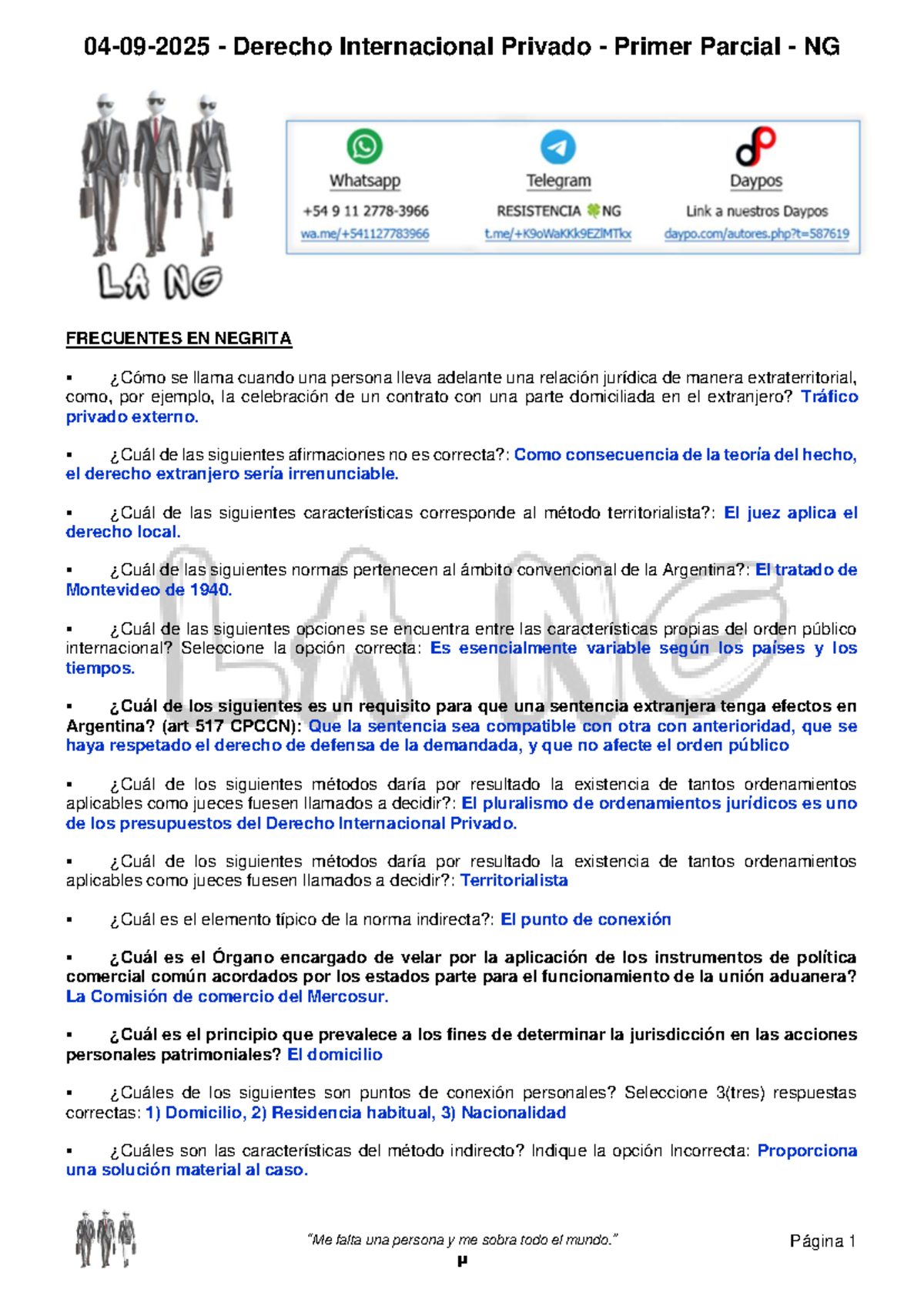 Derecho Internacional Privado - Primer Parcial NG: Preguntas y Respuestas Clave - Studocu