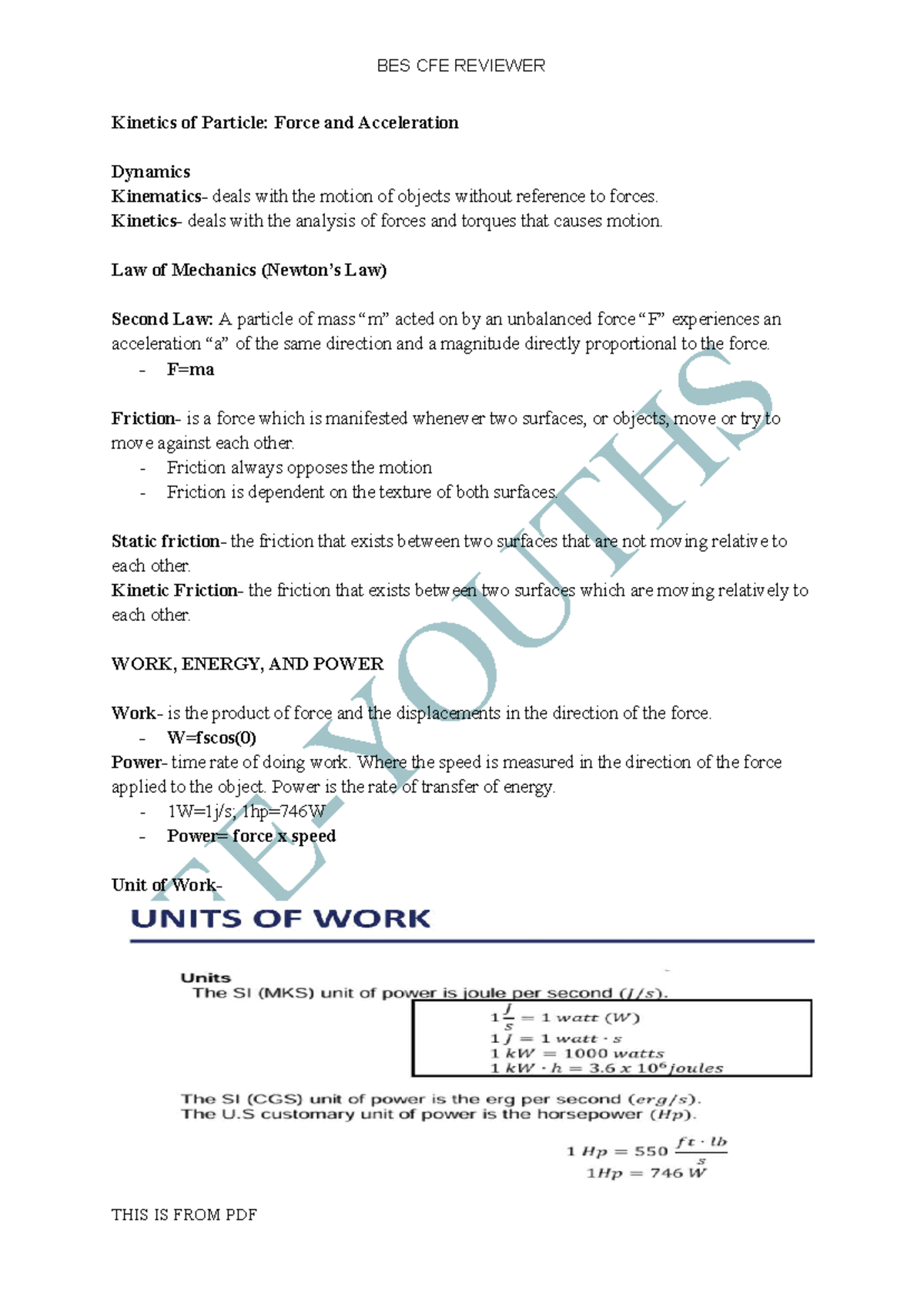 BES CFE REVIEWER: Kinetics, Forces, and Energy Dynamics - Studocu