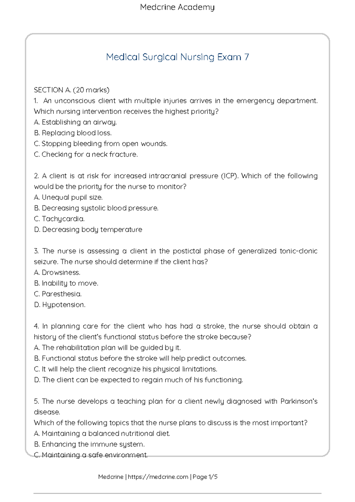 Medical Surgical Nursing Exam 7: Key Questions & Answers - Studocu