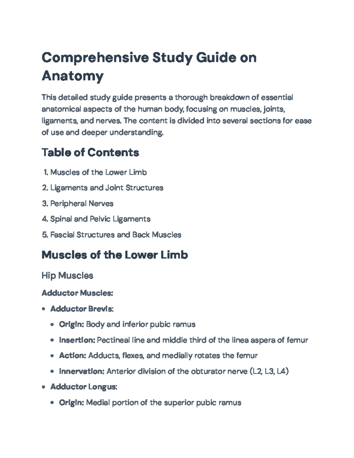 Comprehensive Study Guide on Human Anatomy (Final Exam) - Comprehensive ...
