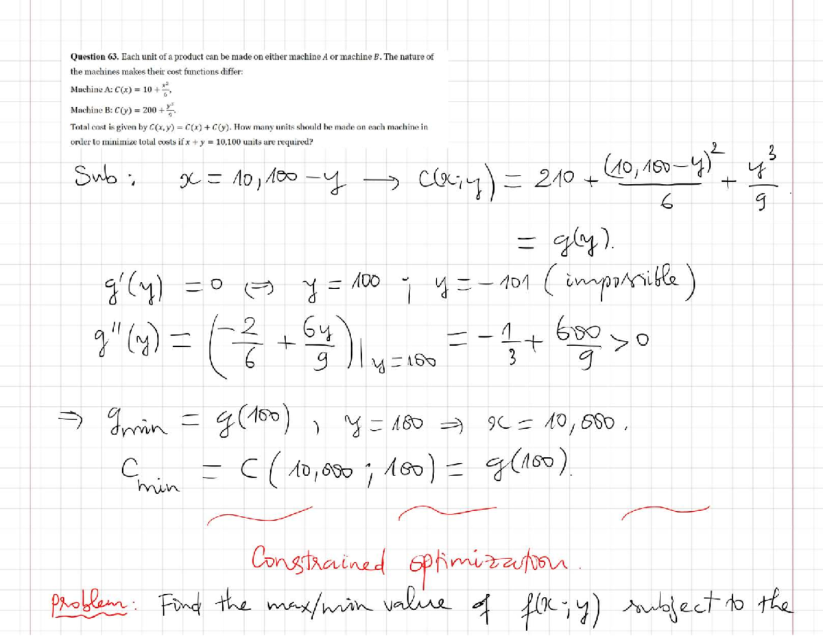 Constrained Optimization Problem: Minimizing Costs with Machines A & B ...
