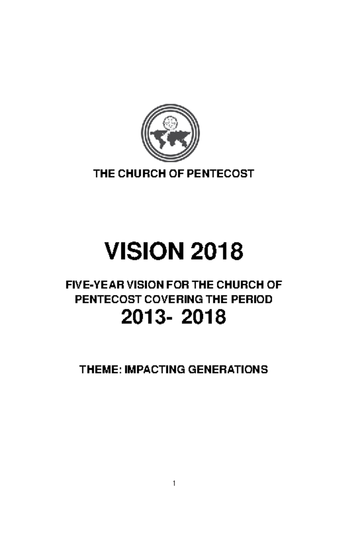 Vision 2018: A Five-Year Strategic Plan for The Church of Pentecost ...