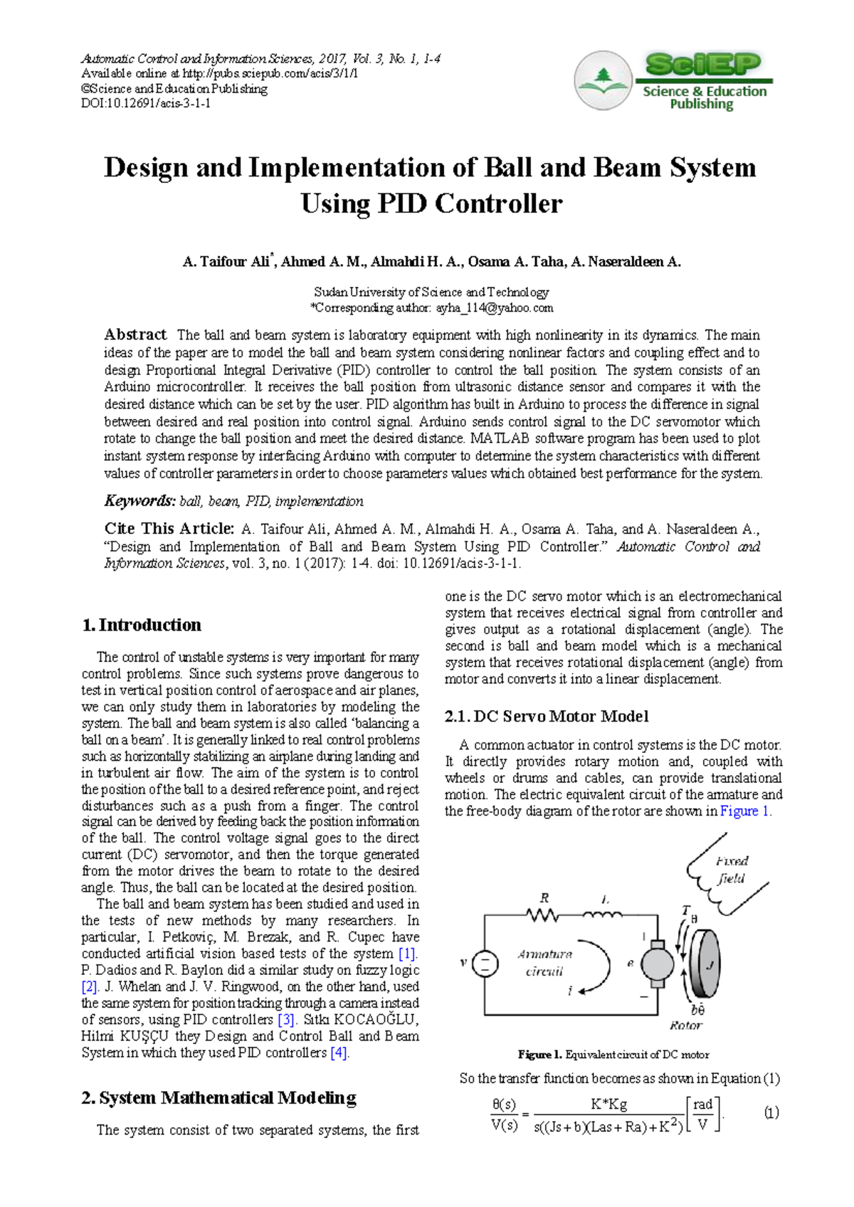Design and Implementation of Ball and Beam System Using PID (ACIS 3.1 ...