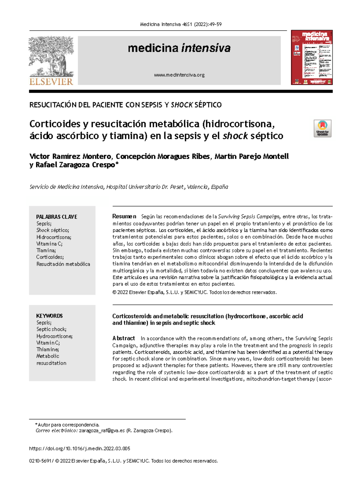 Corticoides y Resucitación Metabólica en Shock Séptico: Revisión 2022 ...