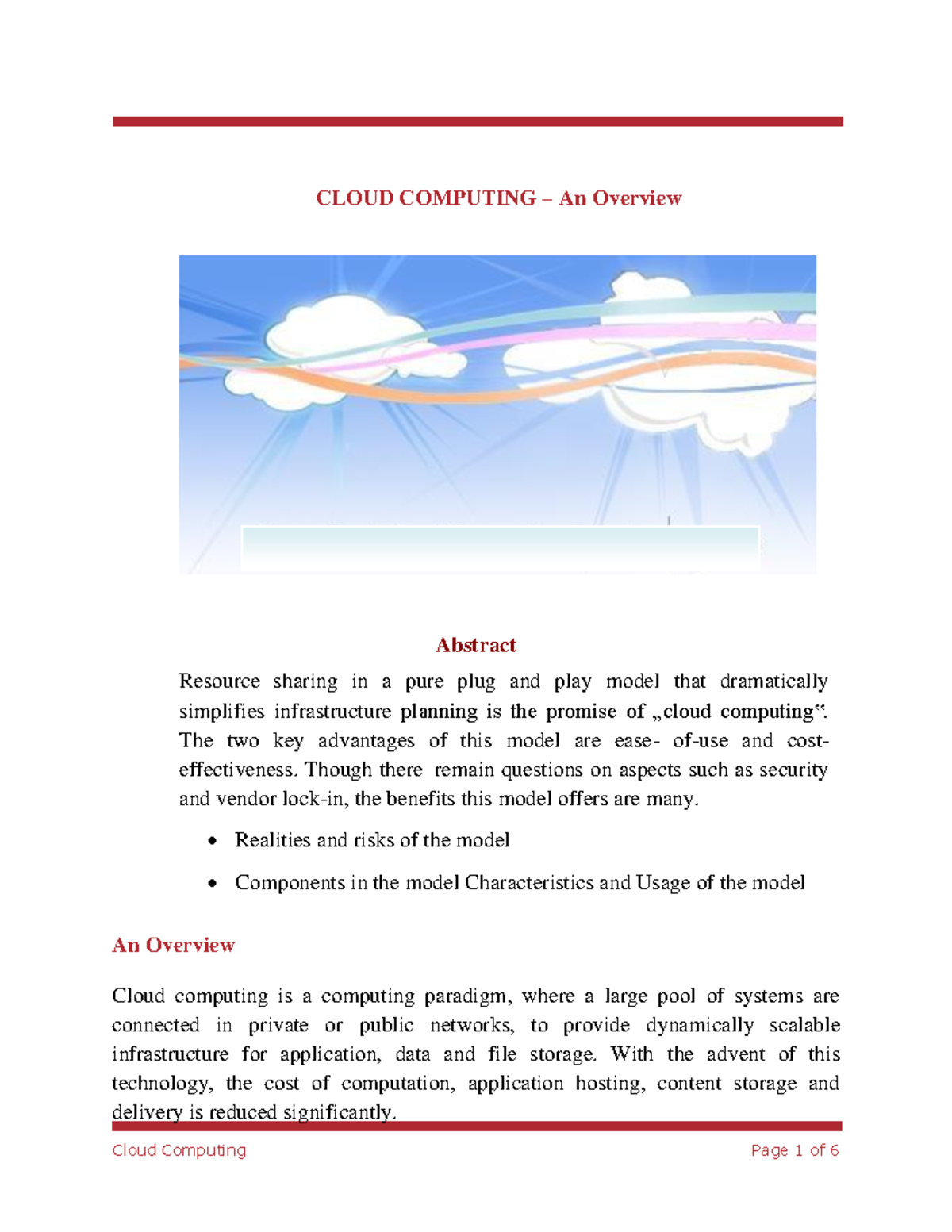 Unit 5 Cloud Computing Overview RKS - Cloud Computing Page 1 of 6 CLOUD ...