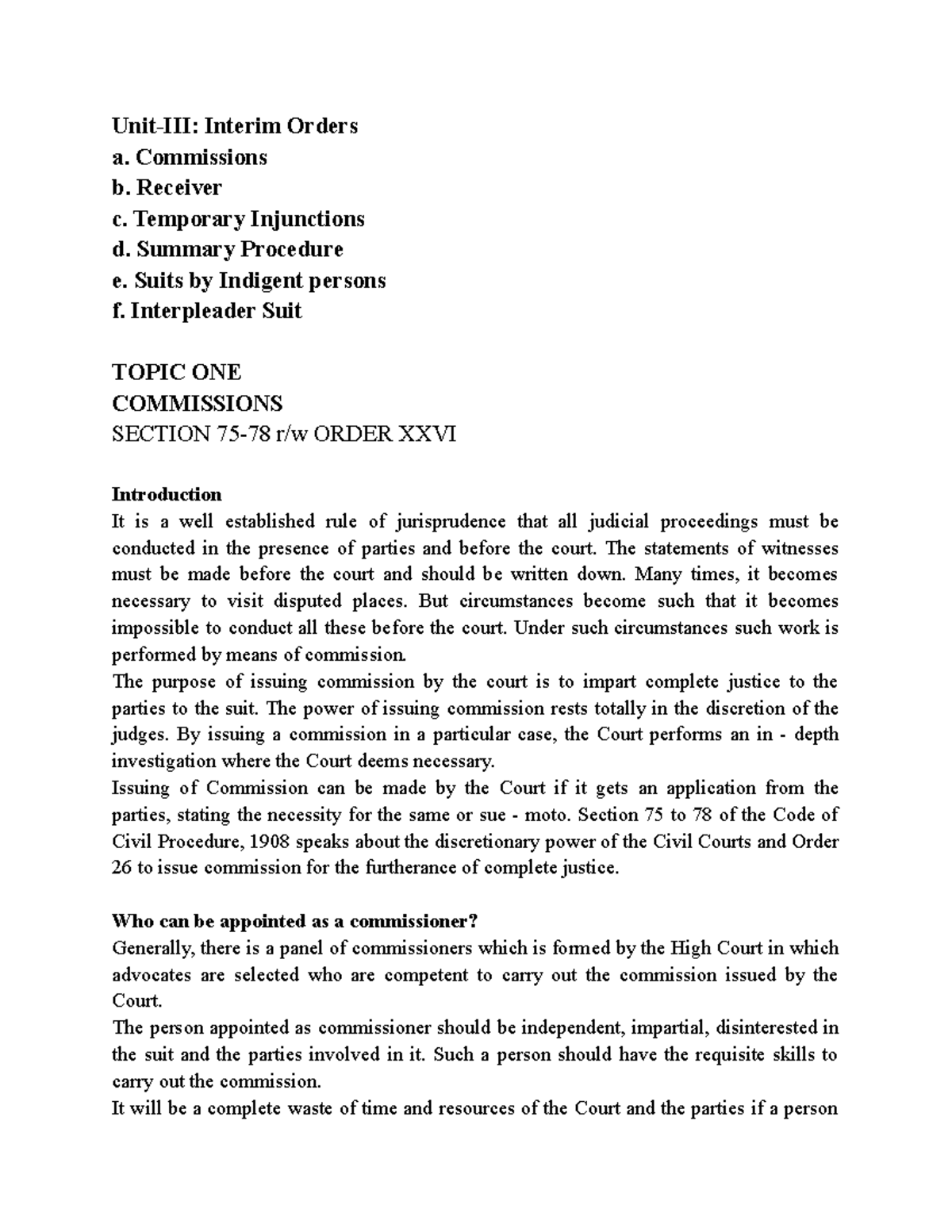 Unit 3 CPC - Combined Notes on Interim Orders and Receiver - Studocu