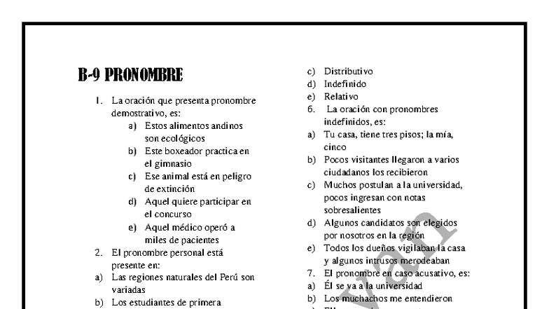 Sùper Banco 3º Examen - Pronombres, Adjetivos y Verbos - Studocu