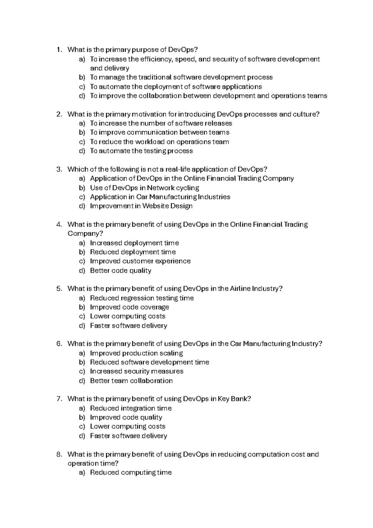 Unit 4 - Important MCQs on DevOps Concepts and Practices - Studocu