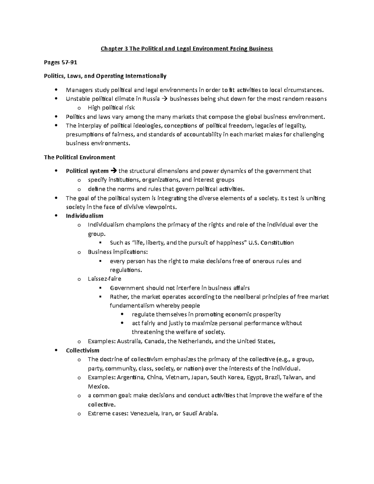 Chapter 3: Navigating Political & Legal Environments in Business - Studocu