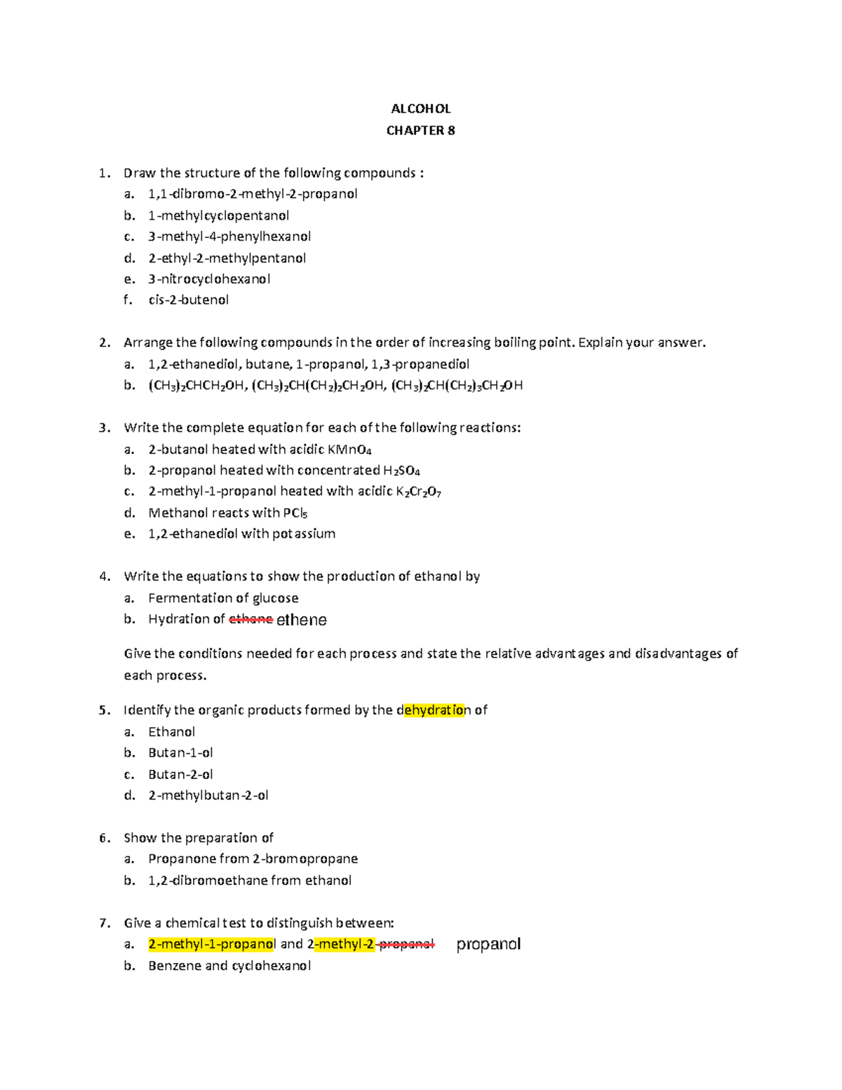 C5 Alcohol - Chapter 8 Questions and Reactions Analysis - Studocu