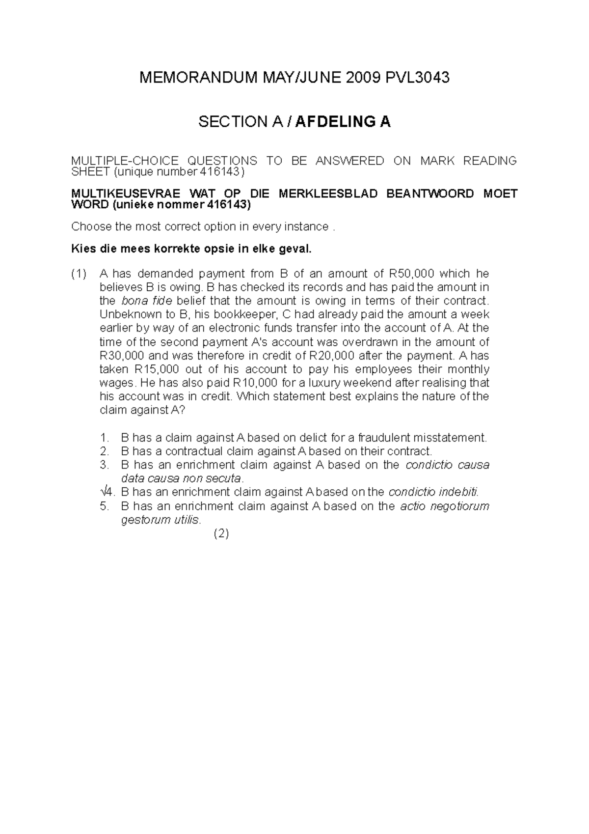 PVL3704 Memo - Multiple Choice Questions & Answers Analysis - Studocu