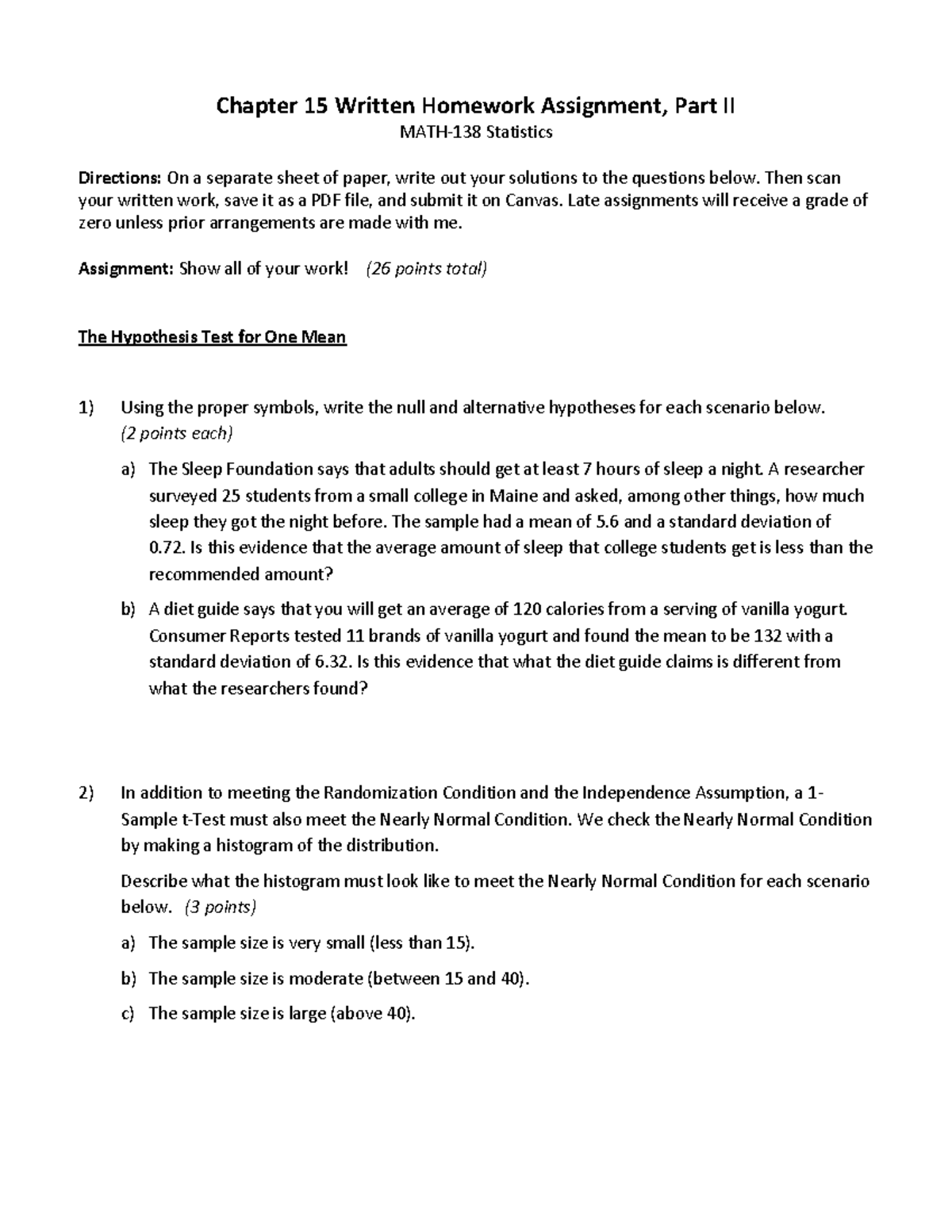 Chapter 15, Part II Written Homework Assignment - Warning: TT ...