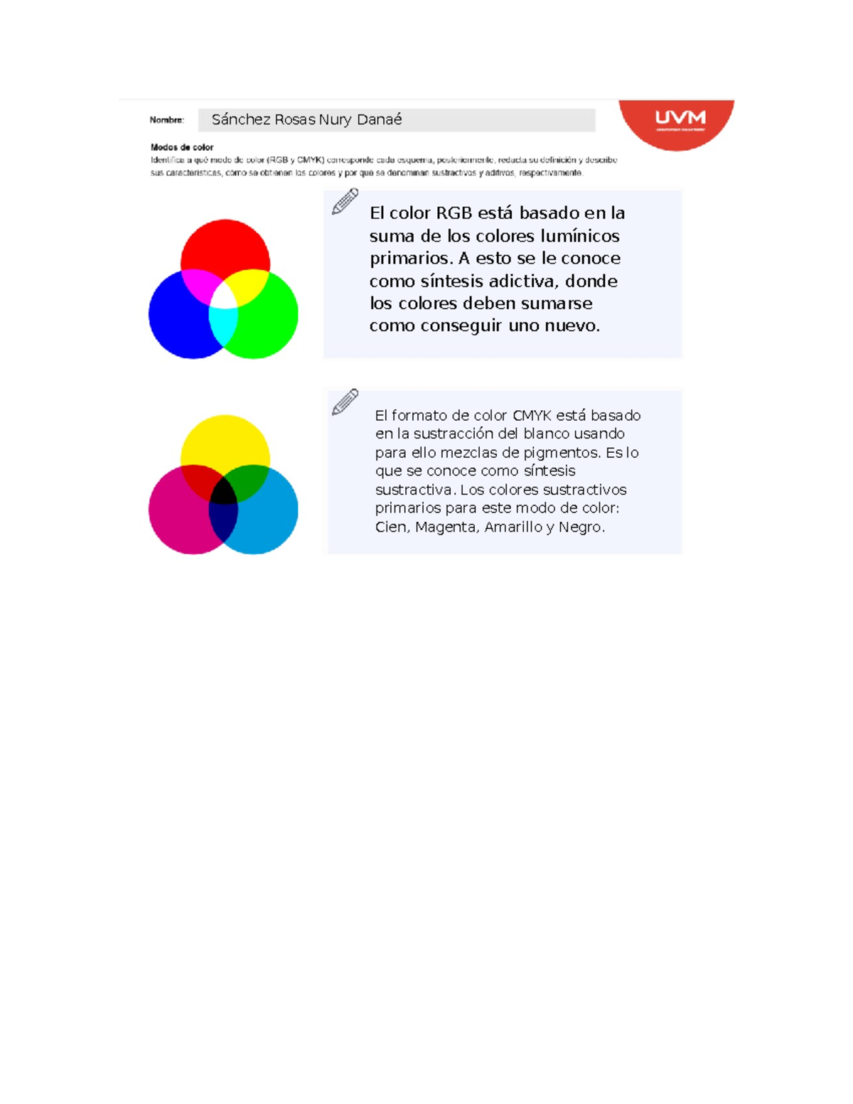 Actividad 2 (Modos de color) - El color RGB está basado en la suma de ...