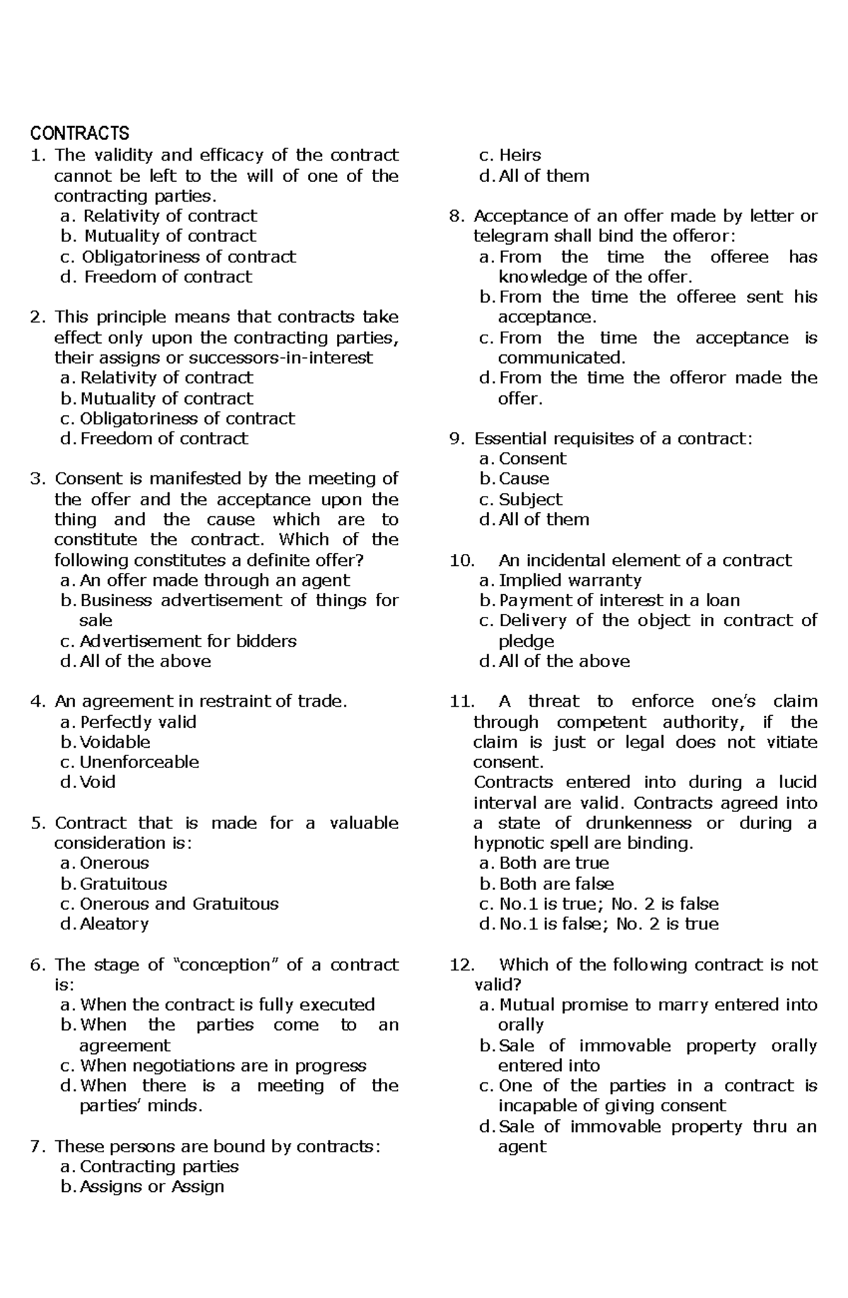 Contracts - Quiz Questions & Practice Materials (Law 101) - Studocu