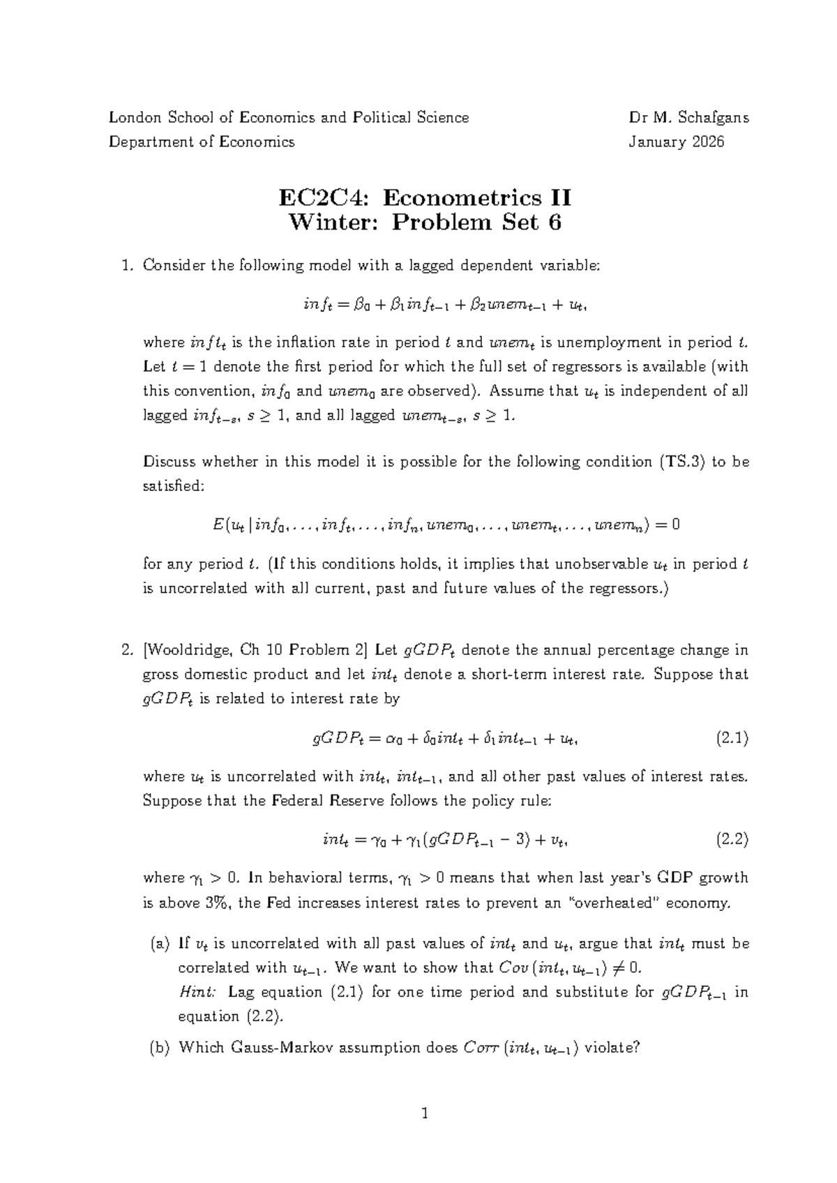 EC2C4: Econometrics II Winter - Problem Set 6 Analysis - Studocu