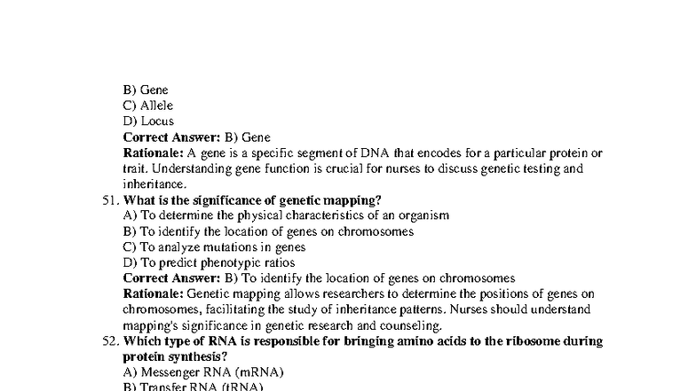 Genetics Test Bank: Key Concepts & Answers (2024) - Studocu