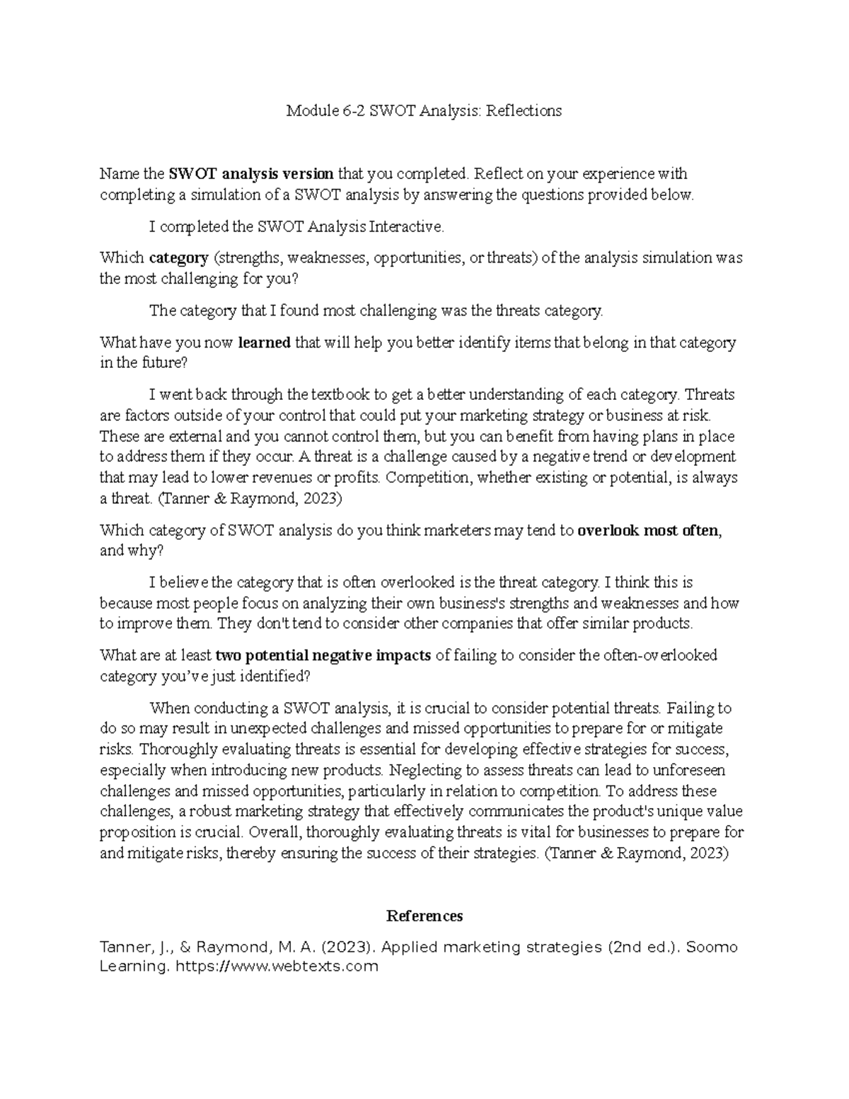 Module 6-2 SWOT Analysis: Insights on Challenges and Threats - Studocu