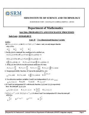 TWO Dimensional Random Variables - SRM Institute of Science and ...