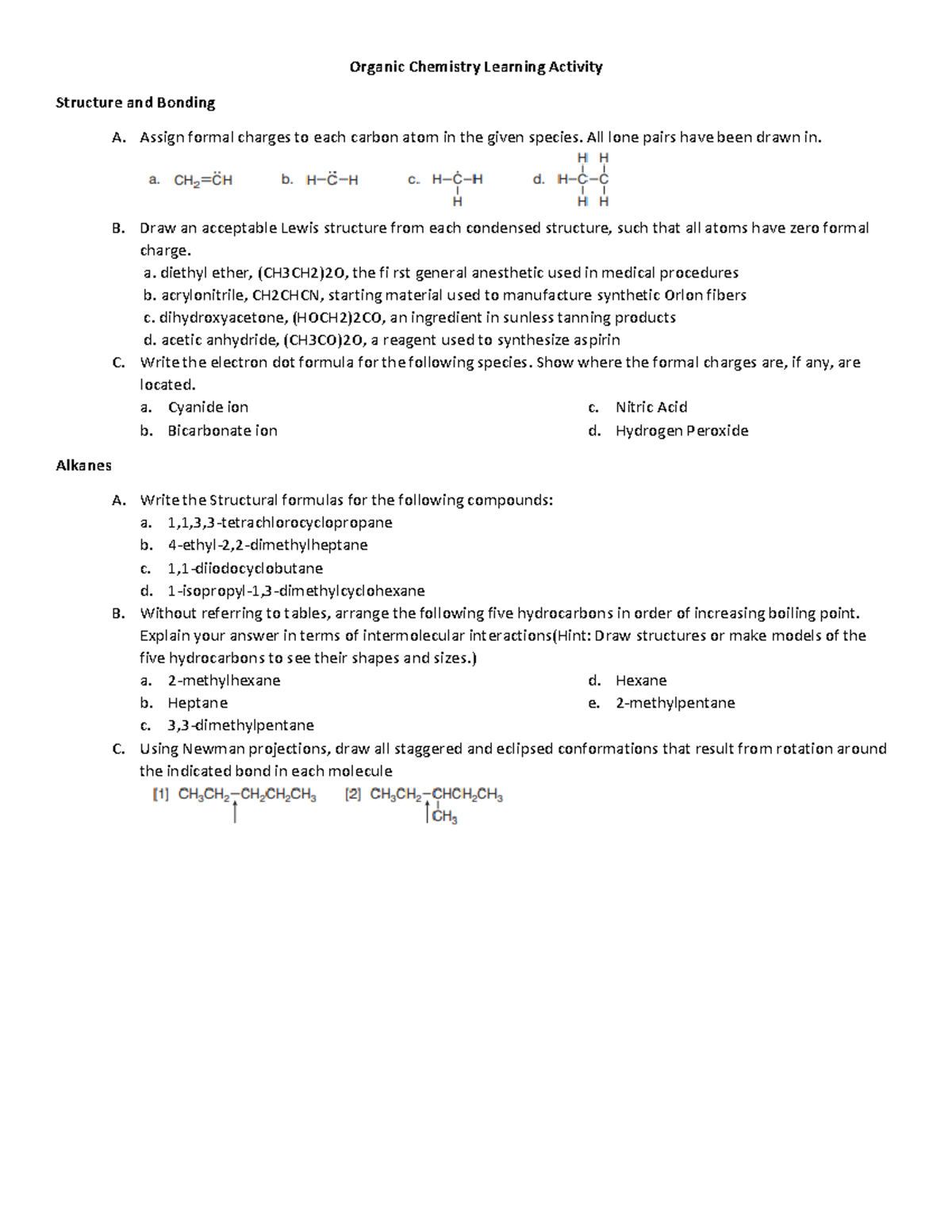 Organic Chemistry Activity: Structure, Bonding, and Alkanes - Studocu