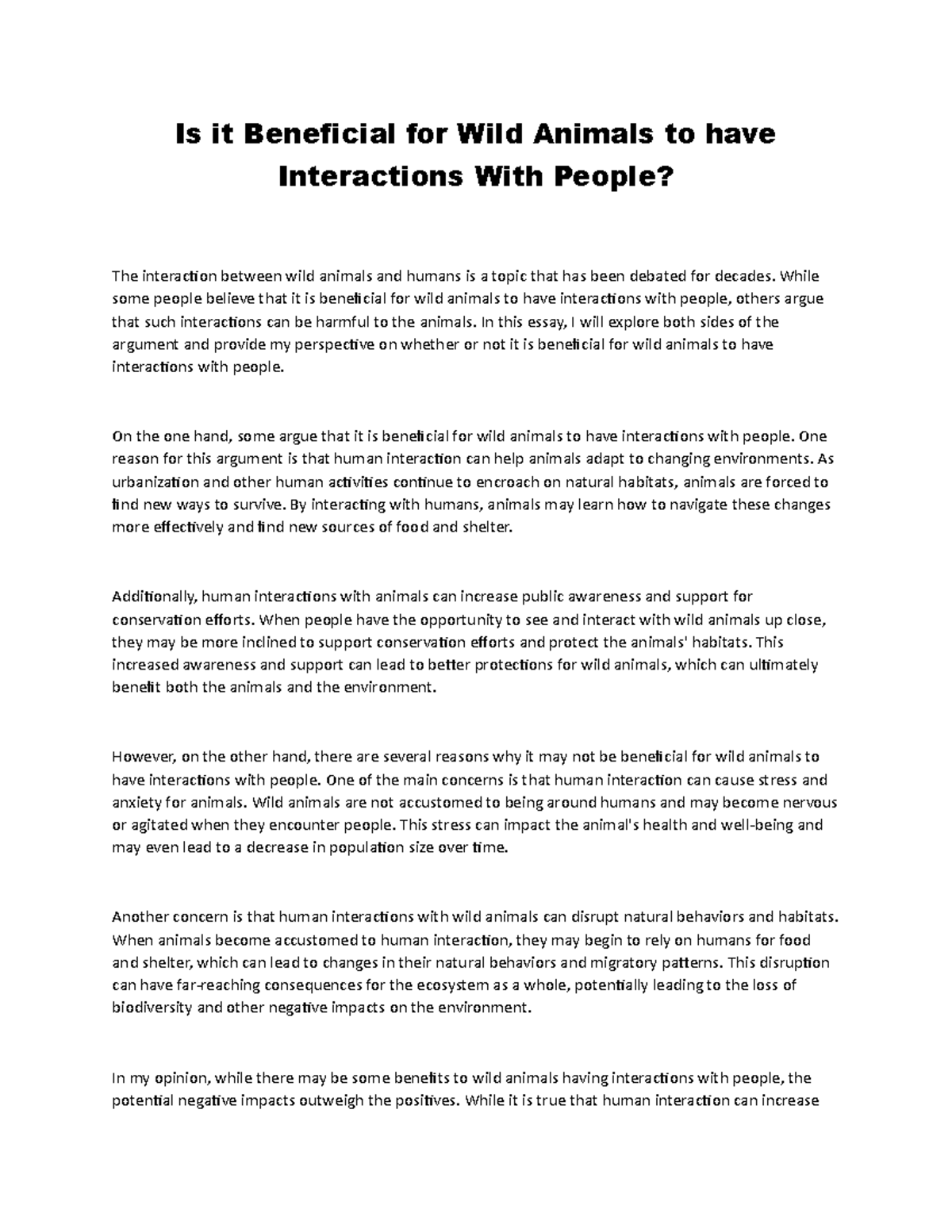 Interactions Between Wild Animals & Humans: Pros and Cons - Studocu