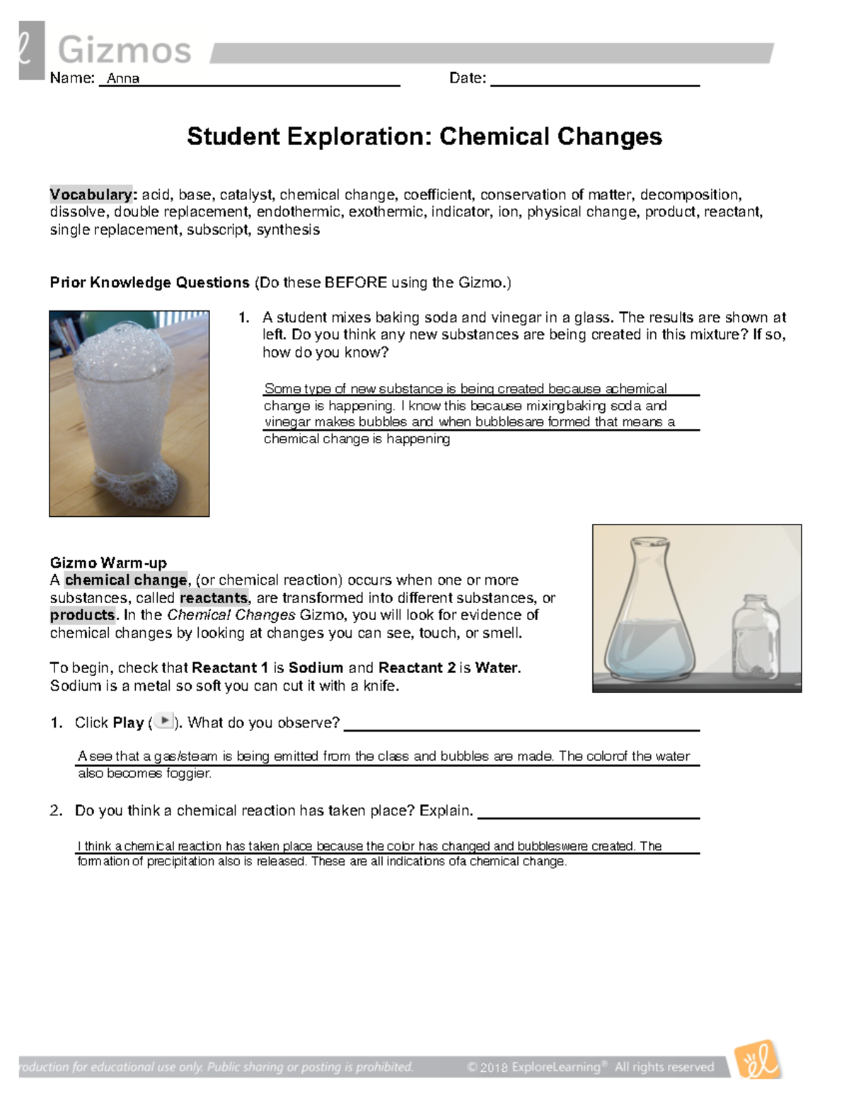 Chemical Changes Exploration Guide for Students - Studocu