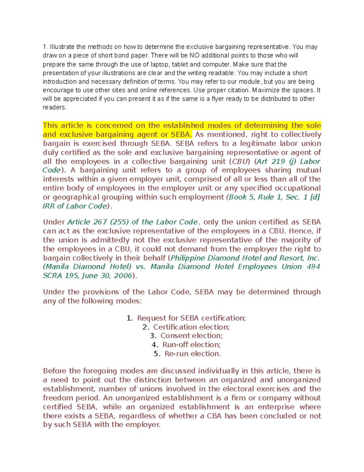 Labor Relations and Negotiations FINALS Lecture Notes on SEBA ...