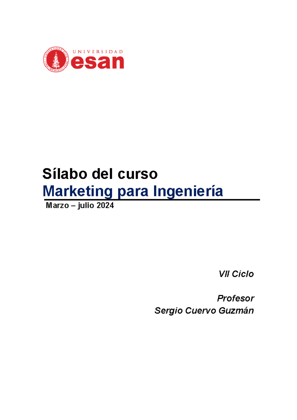 Sílabo del Curso de Marketing para Ingenieros 2024-1 - Sergio Cuervo ...