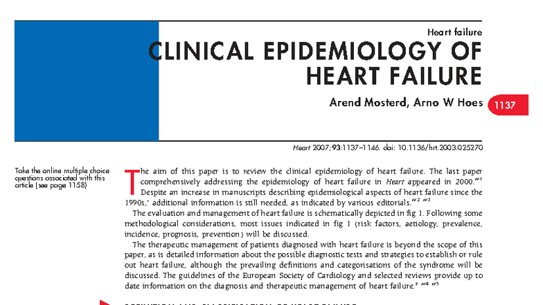 Clinical Epidemiology of Heart Failure: Insights and Trends (FEE 1137 ...