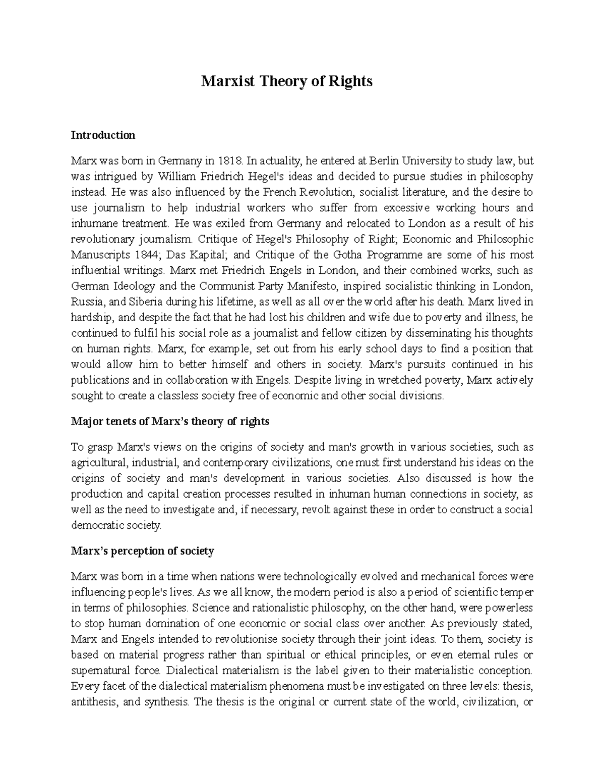 Marxist Theory of Rights: An In-Depth Exploration of Concepts - Studocu