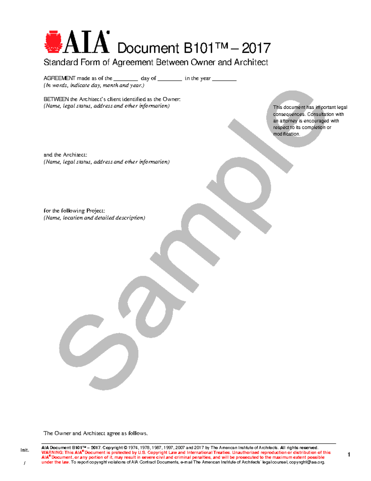 AIA B101-2017 Sample Agreement Between Owner and Architect - Studocu
