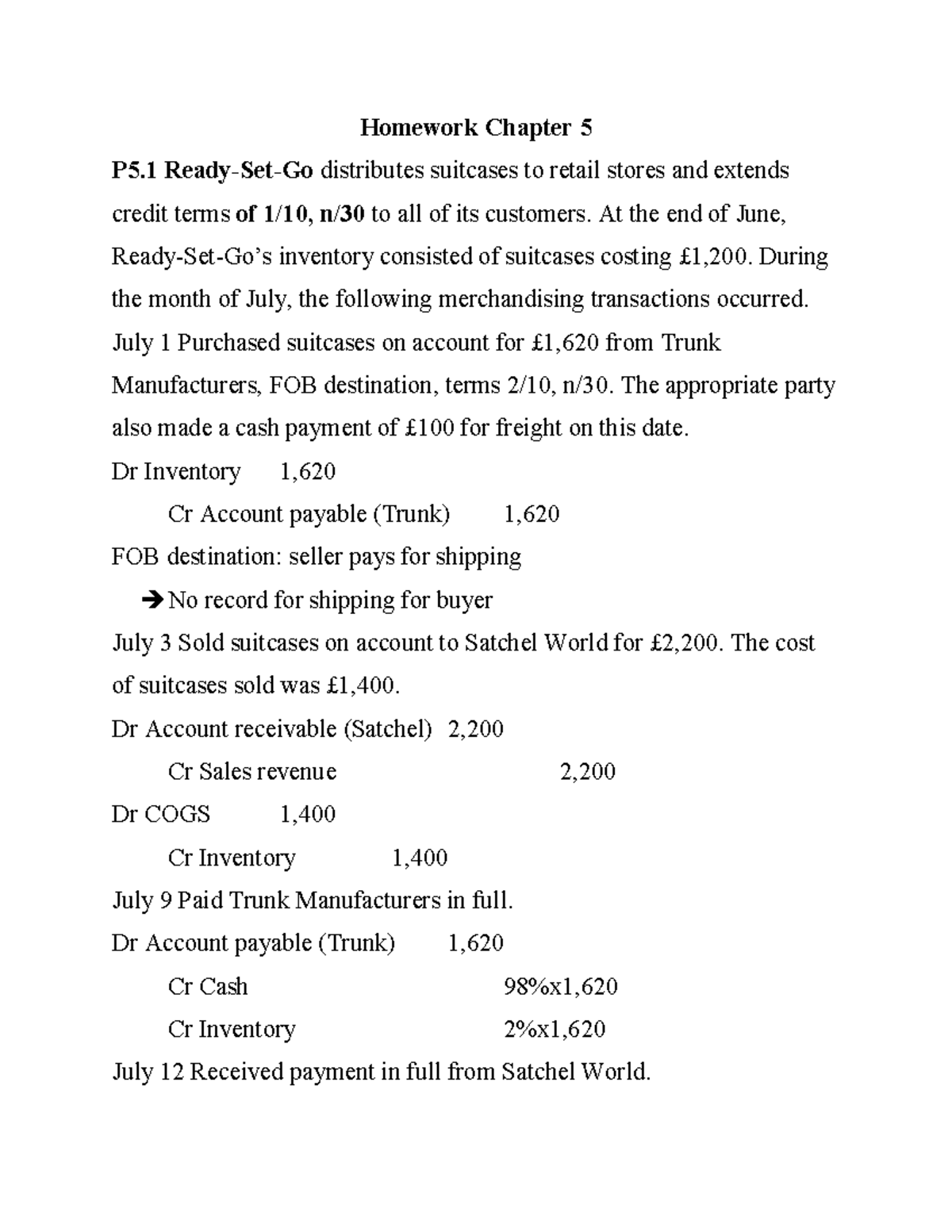 Homework Chapter 5 - Suitcase Transactions and Inventory Management ...