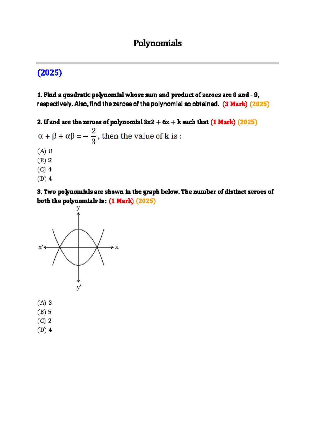 Polynomials Study Guide (2025) - Zeroes, Quadratics & Graphs - Studocu