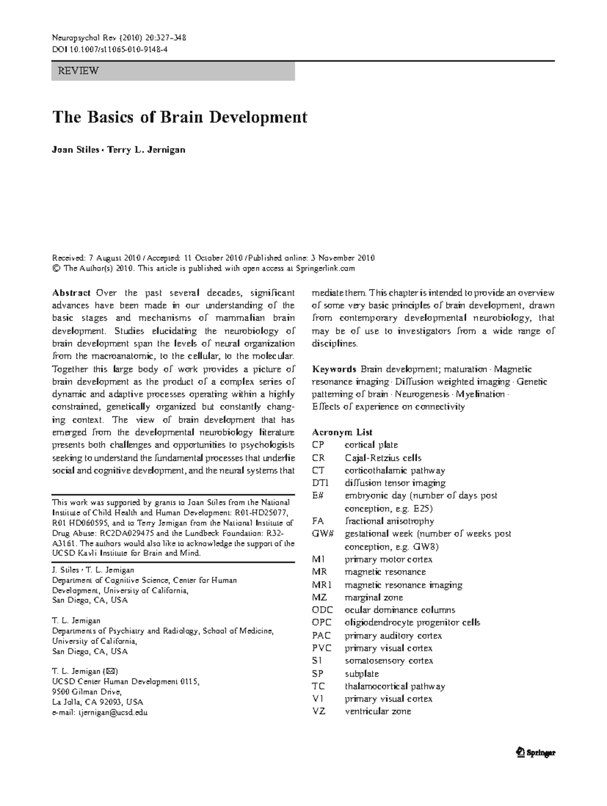 2010 The Basics of Brain Development - REVIEW The Basics of Brain ...