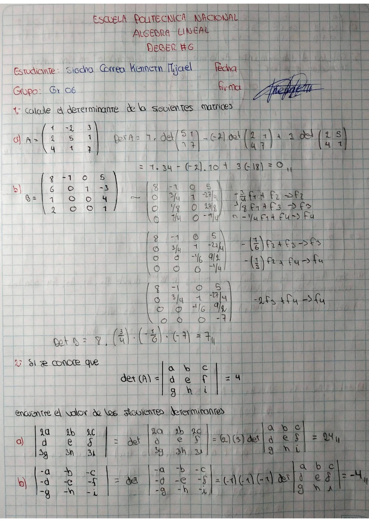Deber Semana 7 Álgebra Lineal - Studocu