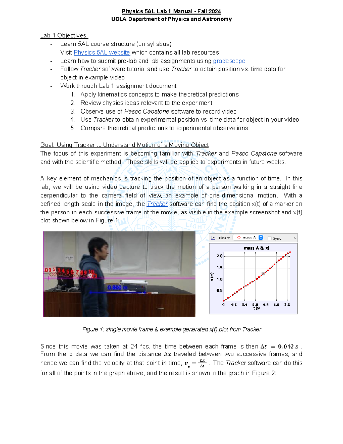 Physics 5AL Lab 1 Manual - Fall 2024: Understanding Motion Using Tracker - Studocu