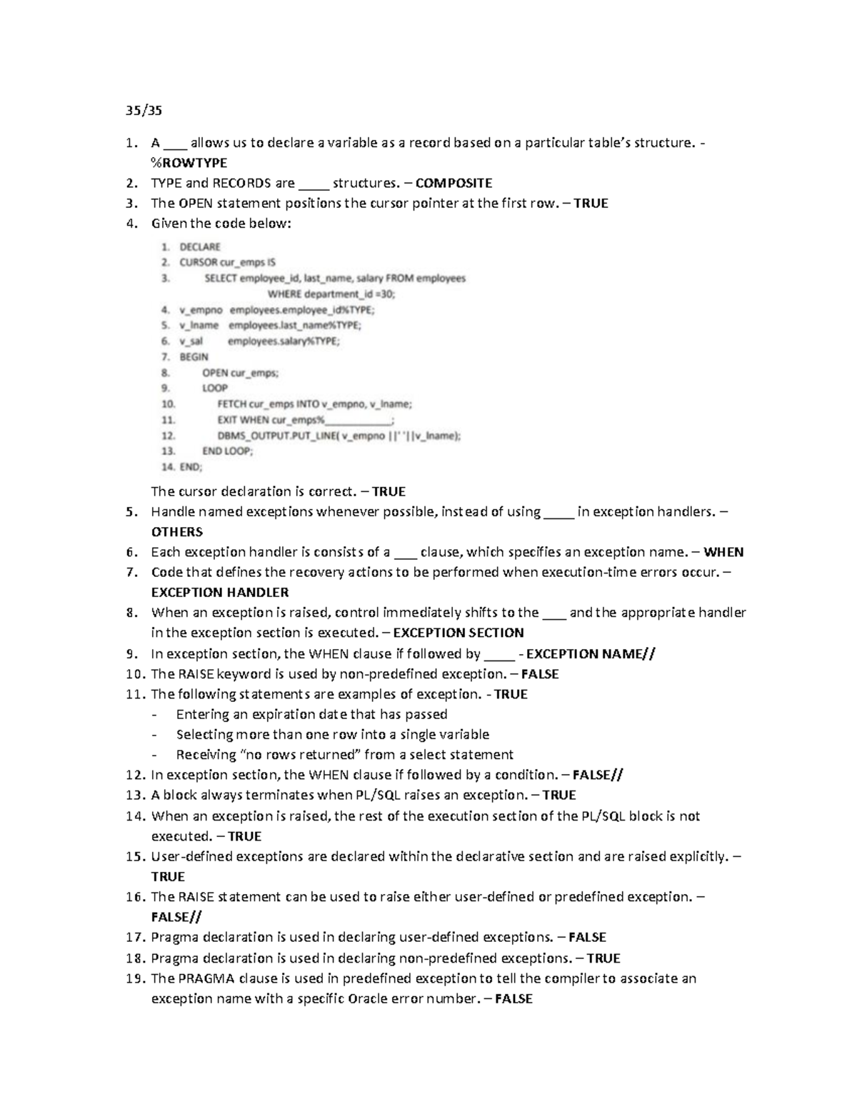 FA2 Database - Coursework Notes on PL/SQL Exception Handling - Studocu