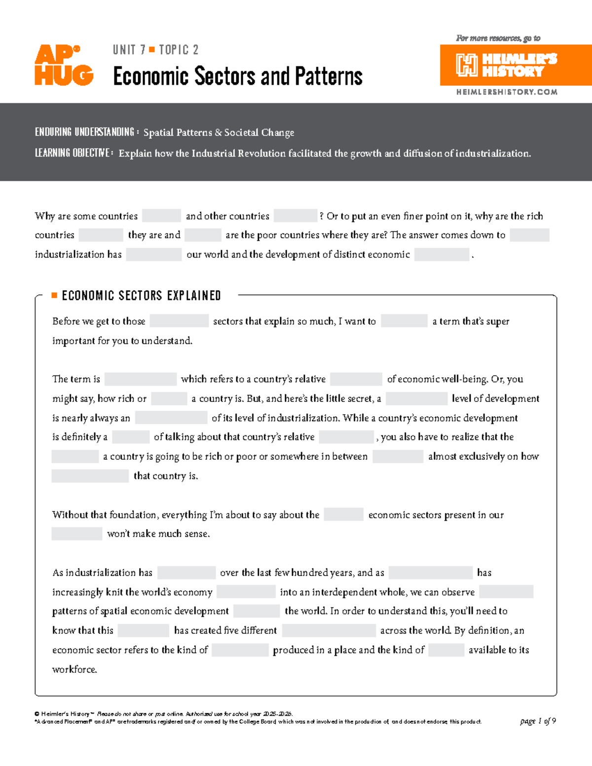 AP HUG Unit 7 Topic 2: Economic Sectors and Spatial Patterns - Studocu