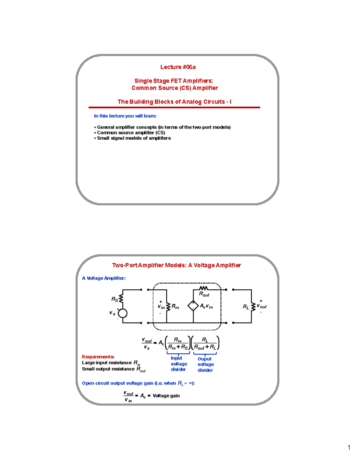 Lecture ECE 315: Single Stage FET Amplifiers - Common Source & Gate ...