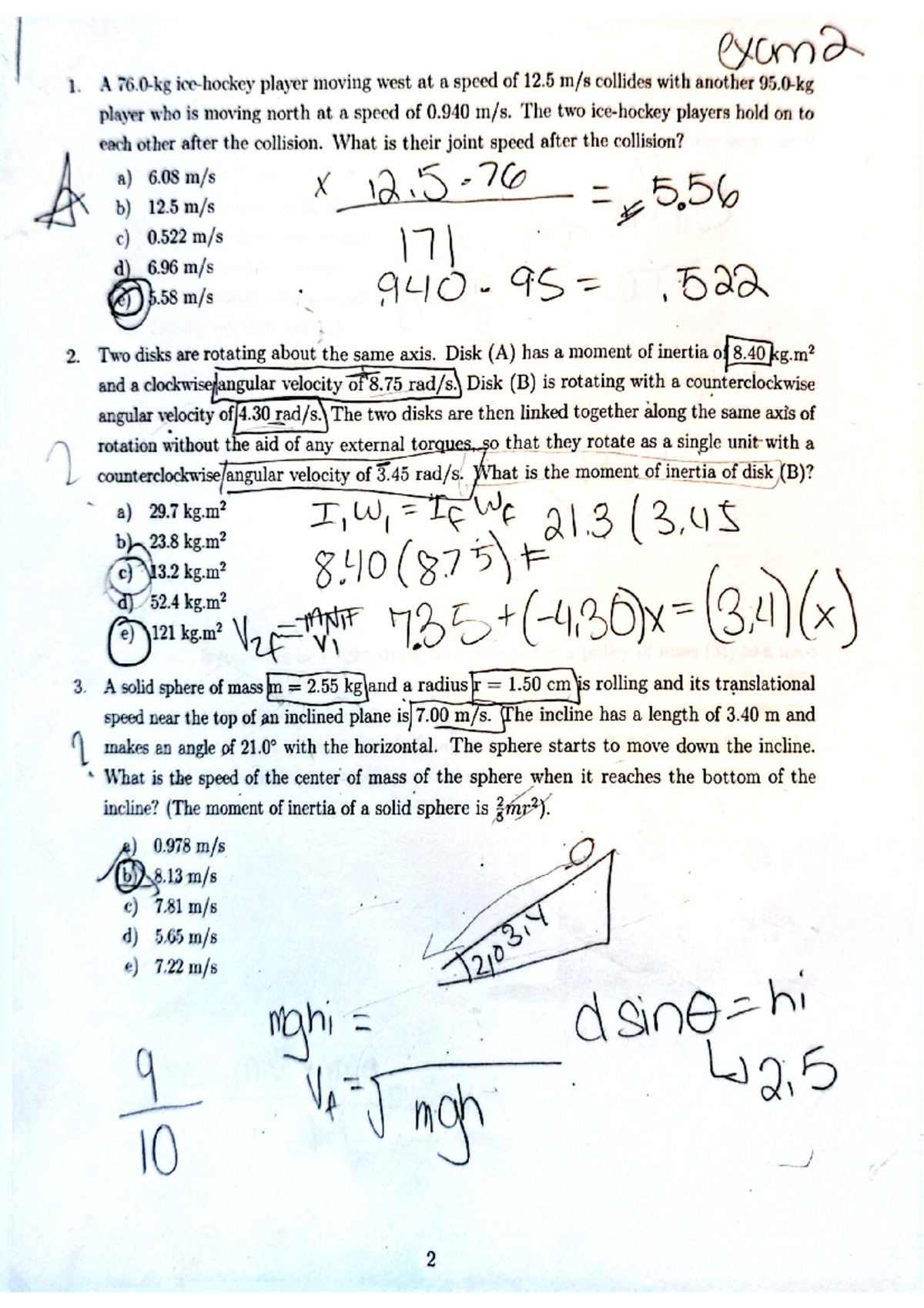 Physics Exam 2 - Exam 2 Fall 2025: Collision & Motion Problems - Studocu